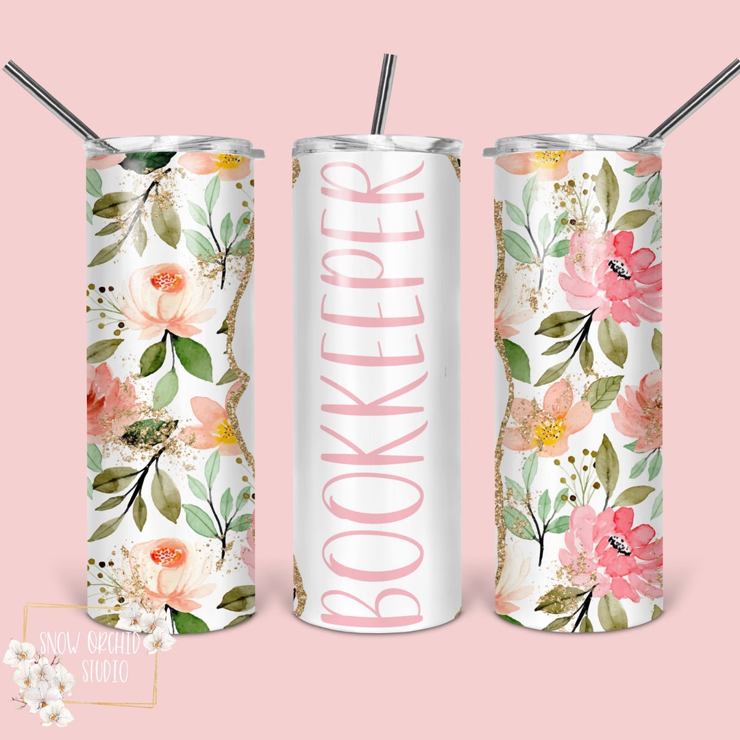 Bookkeeper Floral 20oz Tumbler PNG, Seamless Tumbler File, Skinny ...