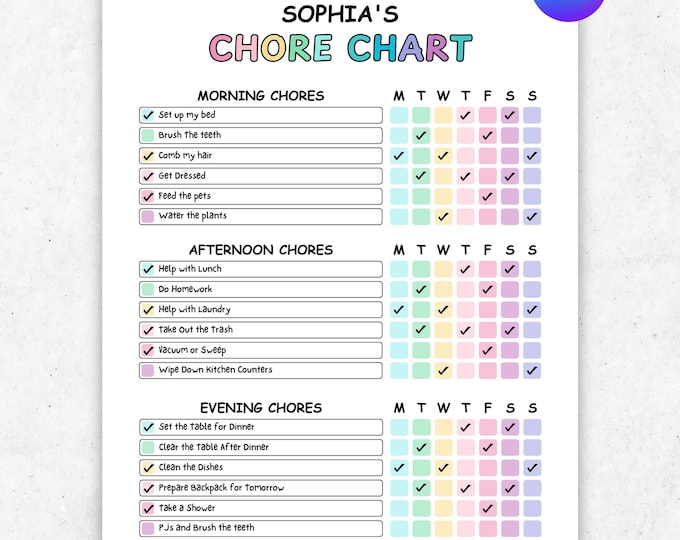 Editable Chore Chart for Kids | Printable | Kids Daily Weekly ...
