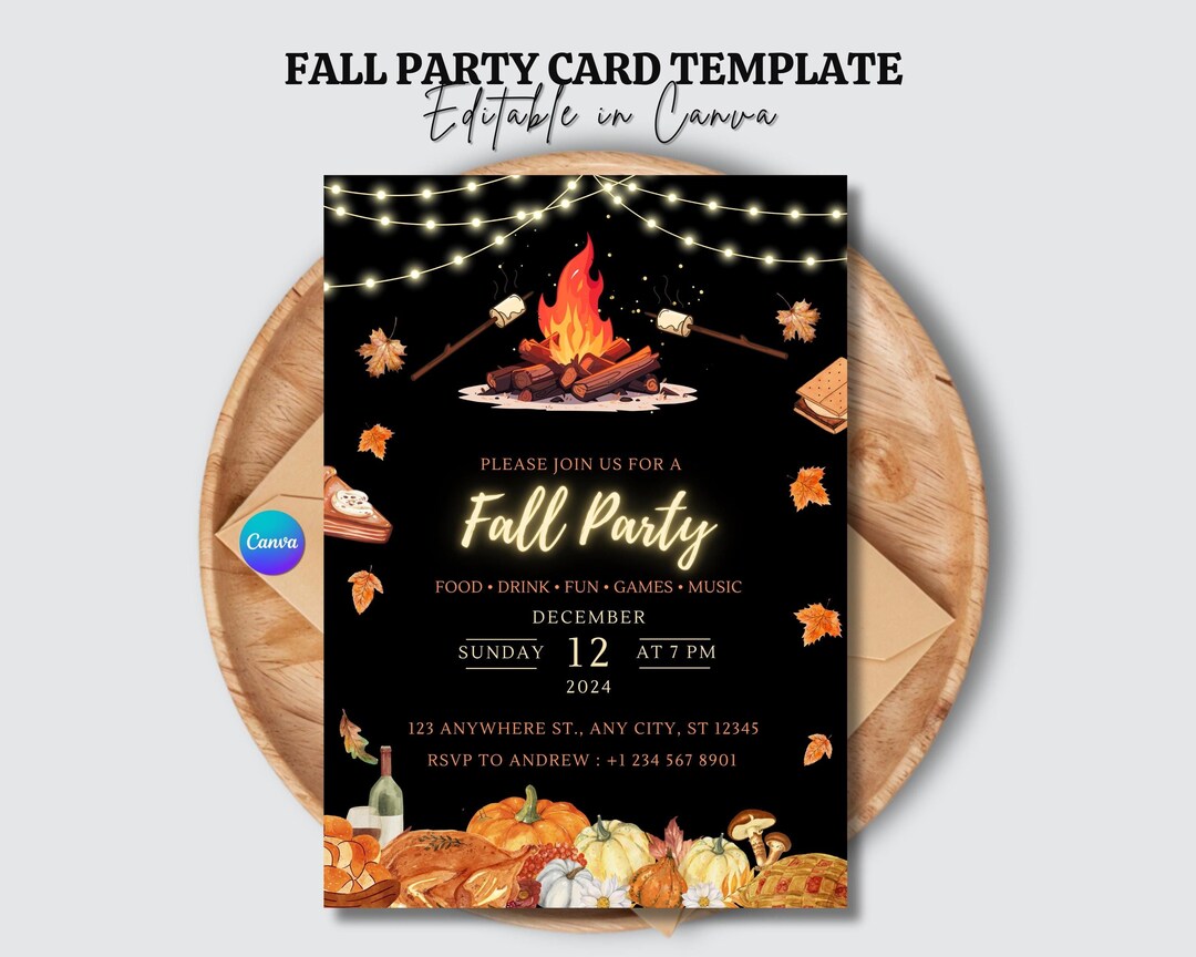 Editable Fall Party Invitation | Autumn Harvest Event Flyer | Festive ...