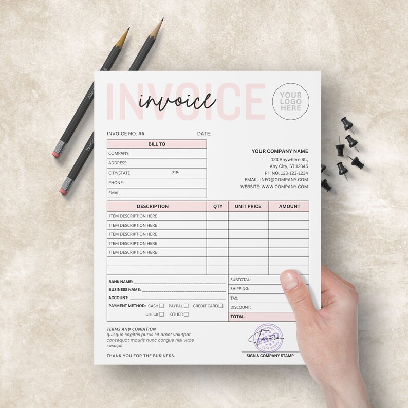 Invoice Template Editable, Small Business Custom Order Form Printable ...