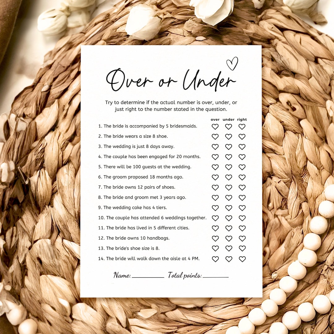 Wedding Shower Over Under Game | Printable Bridal Shower Trivia ...