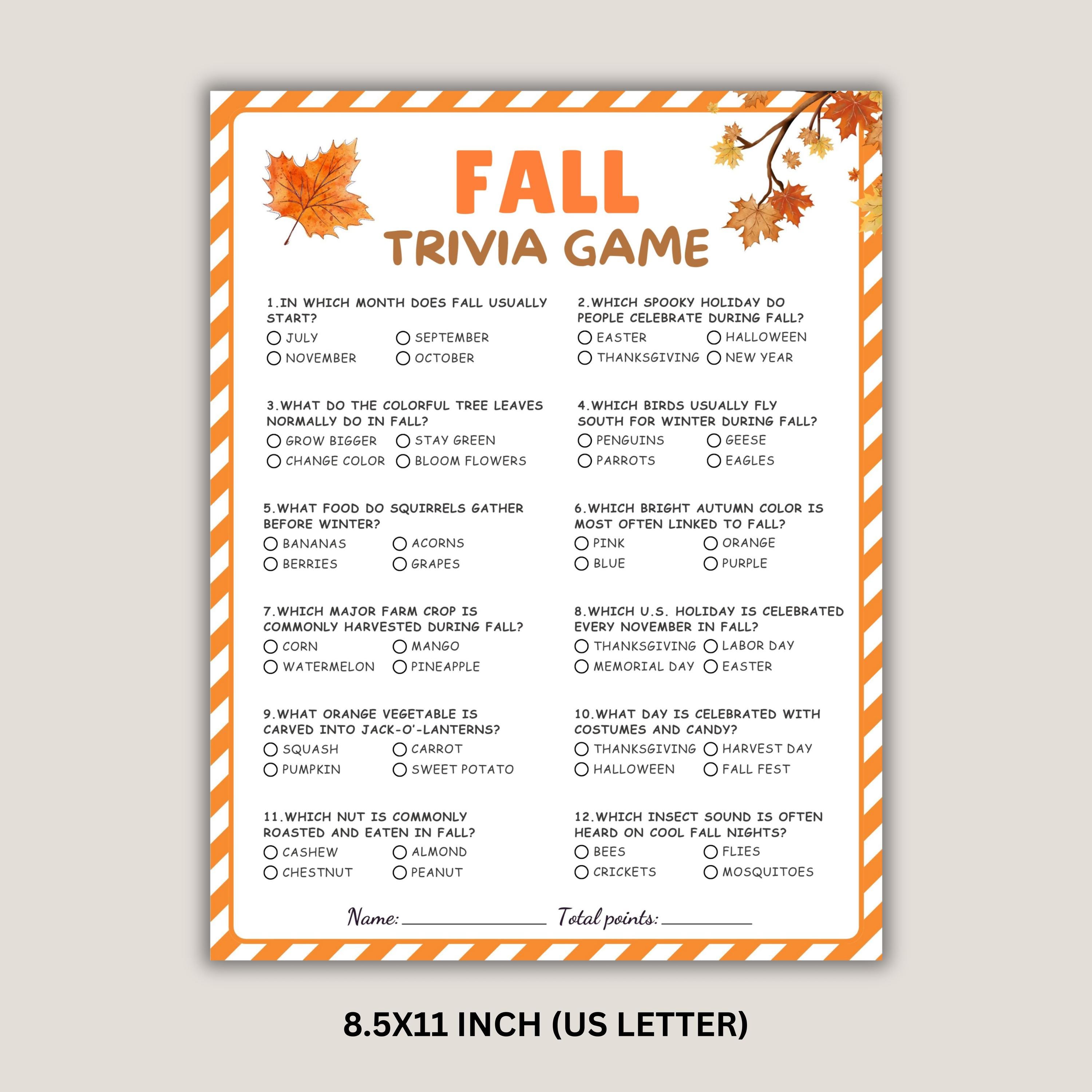 Fall Trivia Game | Printable Autumn Quiz (digital Download) - Etsy