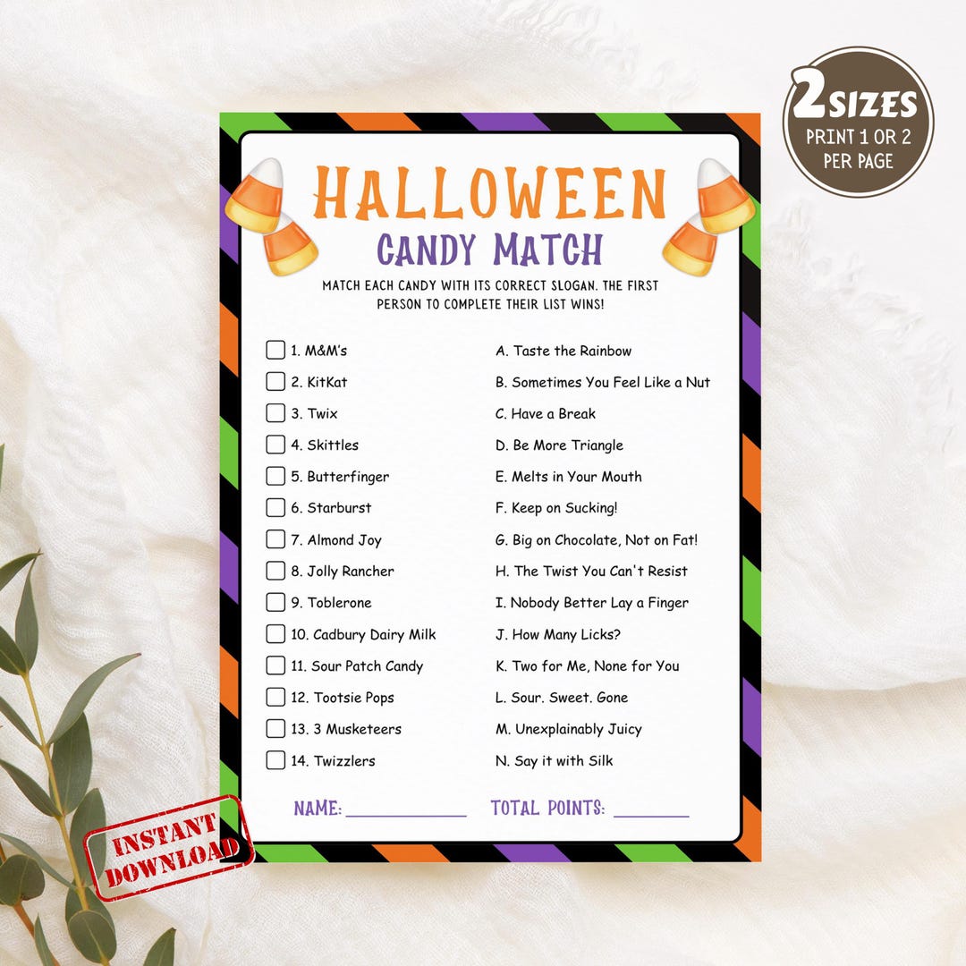 Halloween Candy Slogan Match Game, Printable Trivia Quiz (digital ...