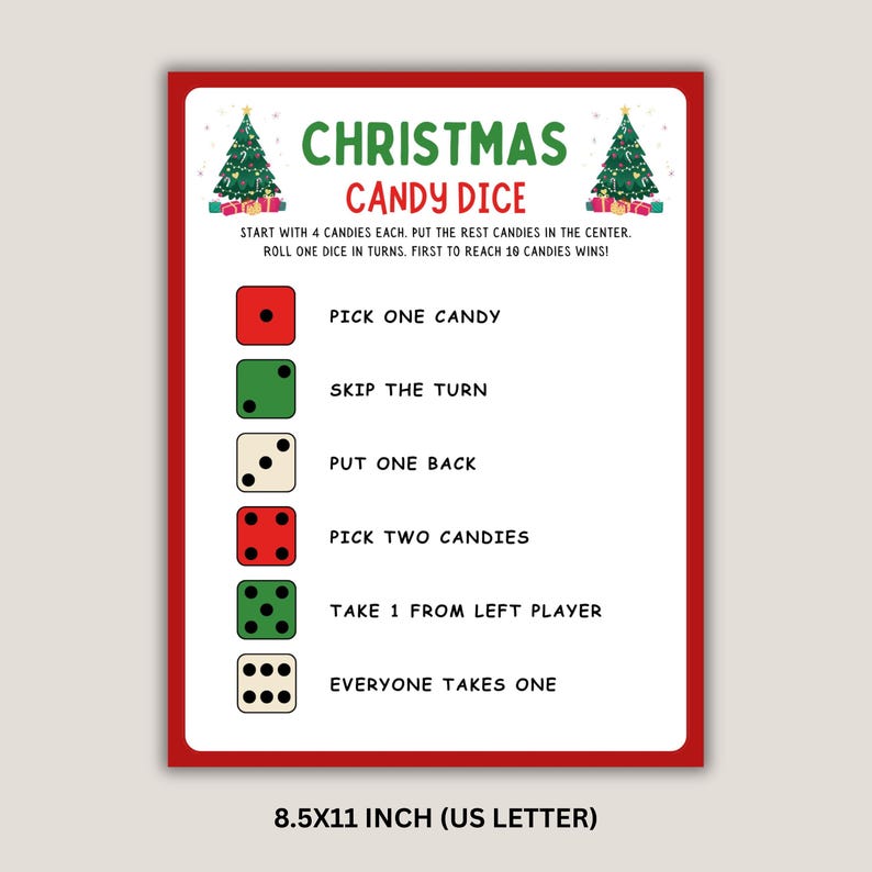 Christmas Candy Dice Game Printable | Fun Christmas Party Game for Kids ...