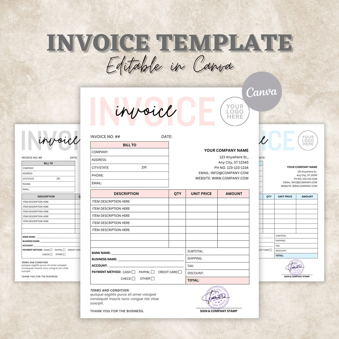 Invoice Template Editable, Small Business Custom Order Form Printable ...