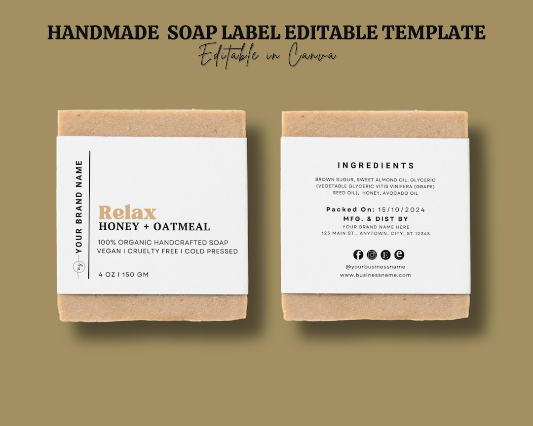 Editable Bar Soap Label Template | Printable Soap Labels | Wrap Around ...