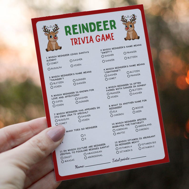 Reindeer Trivia Game Printable | Fun Christmas Quiz for Kids & Adults ...