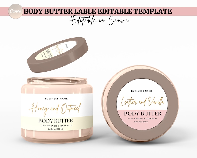 Body Butter Jar Label Template, Body Product Skincare Label , Printable ...
