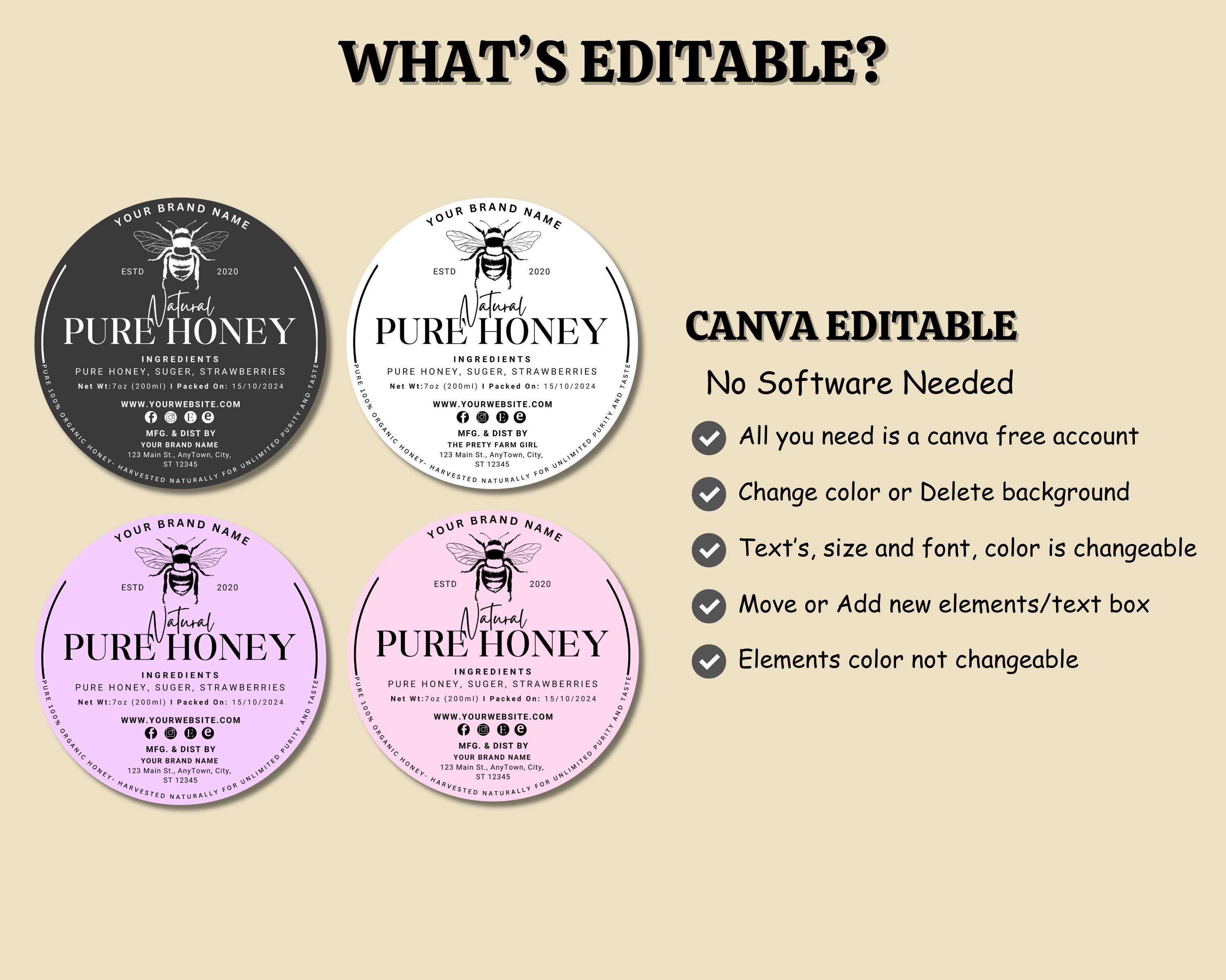 Editable Honey Label Template, Bee Round Sticker (canva) - Etsy