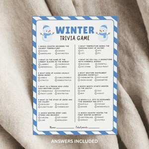 Winter Trivia Game Printable | Fun Winter Games for Adults and Kids ...