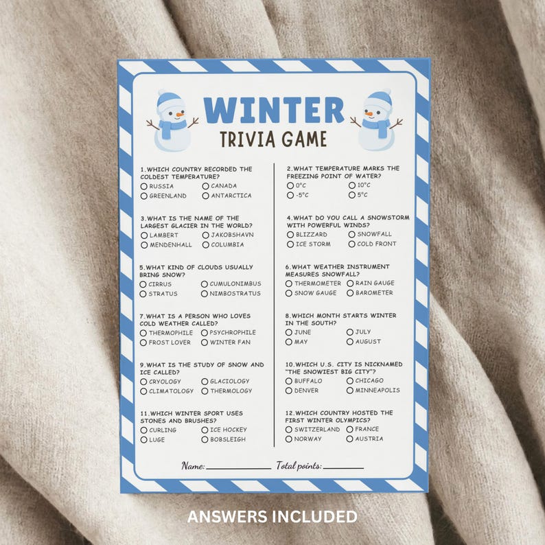 Winter Trivia Game | Christmas Party Activity (PDF Printable) - Etsy