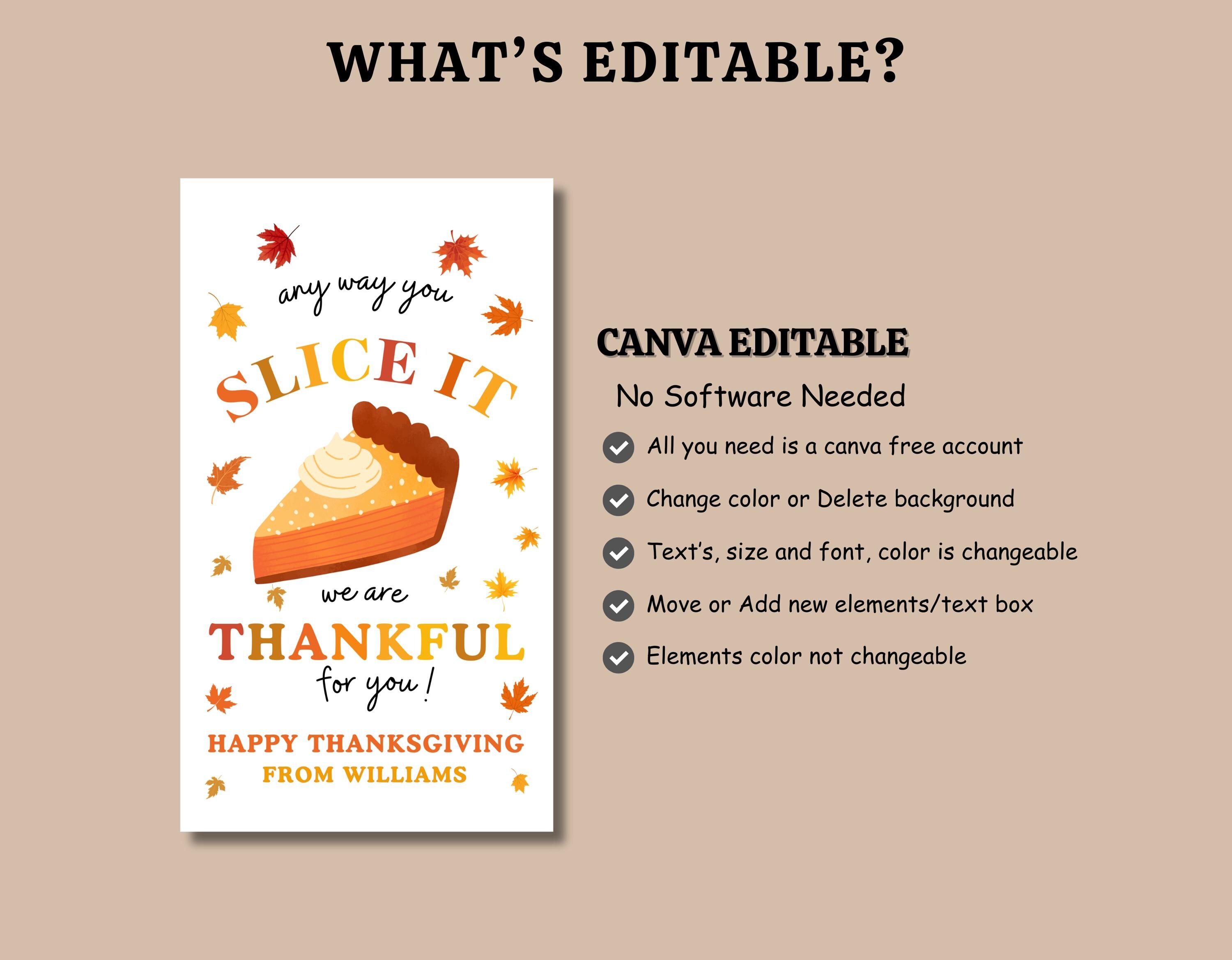 Any Way You Slice It Tag | Editable Pumpkin Pie Gift Tag | Printable ...