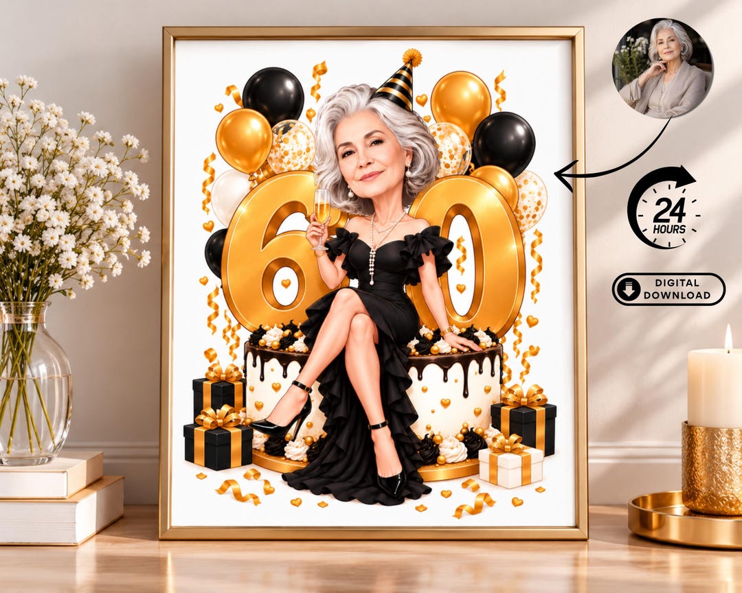 Custom Caricature for 60th Birthday, 60th Anniversary, Caricature ...