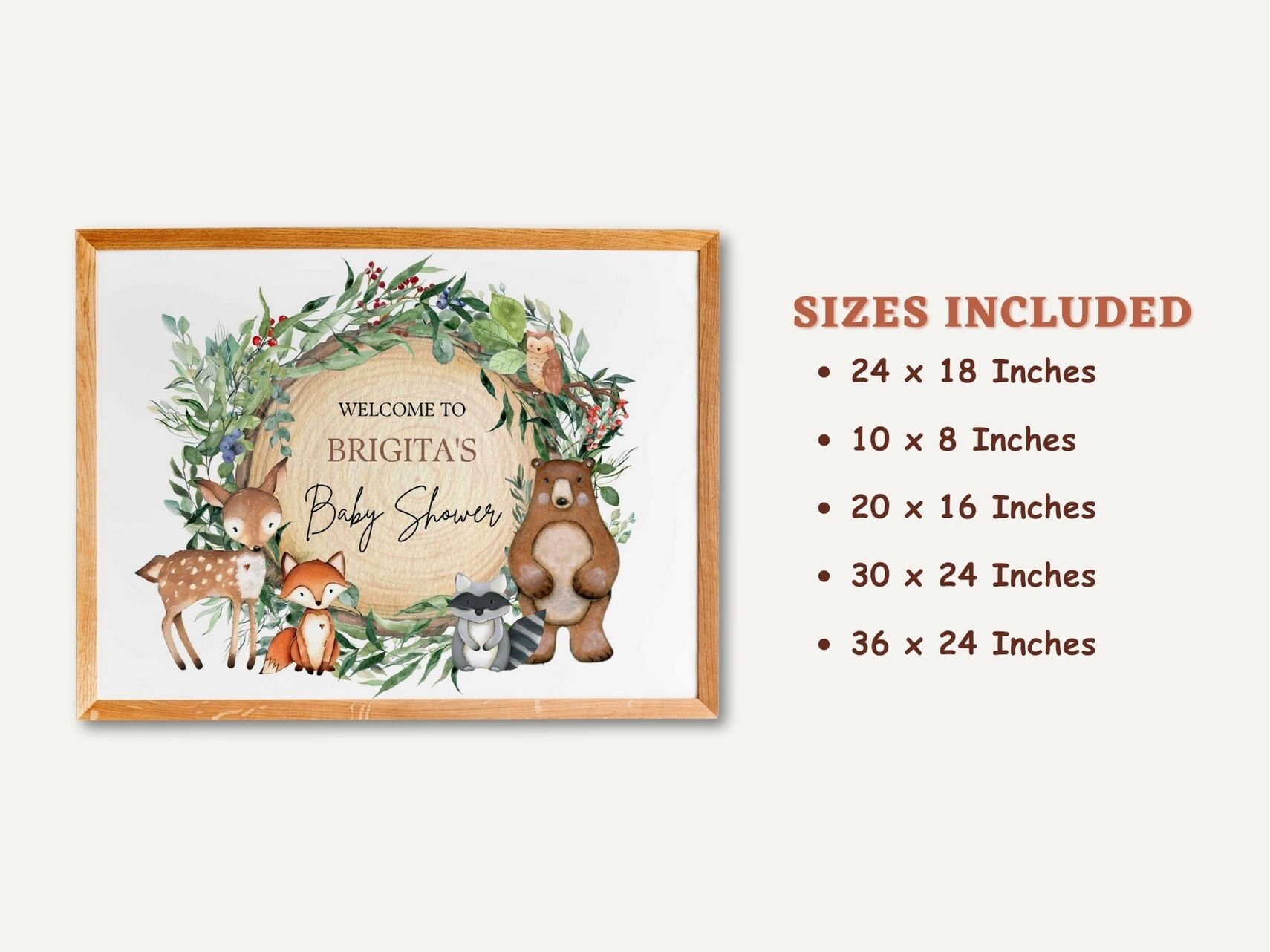 Greenery Woodland Baby Shower Welcome Sign, Rustic Animals (canva ...