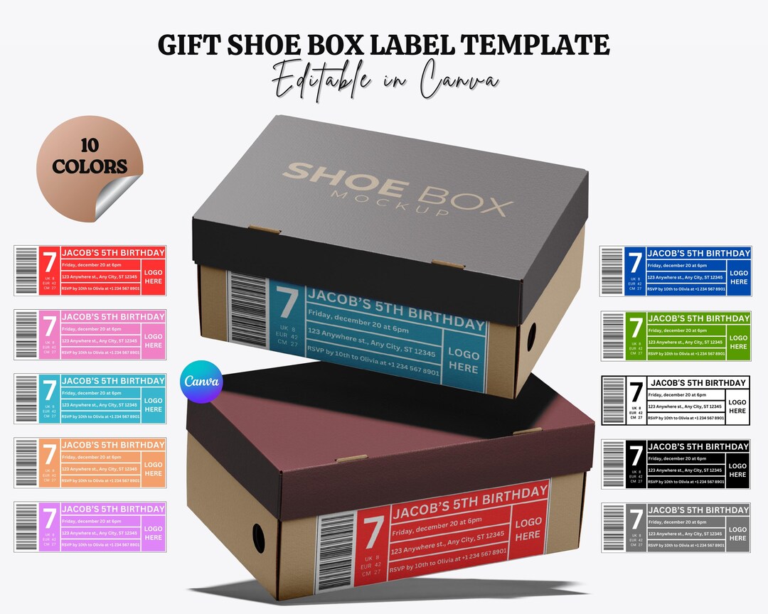 Shoe Box Label Template, Printable Label Template, Birthday Box Label ...