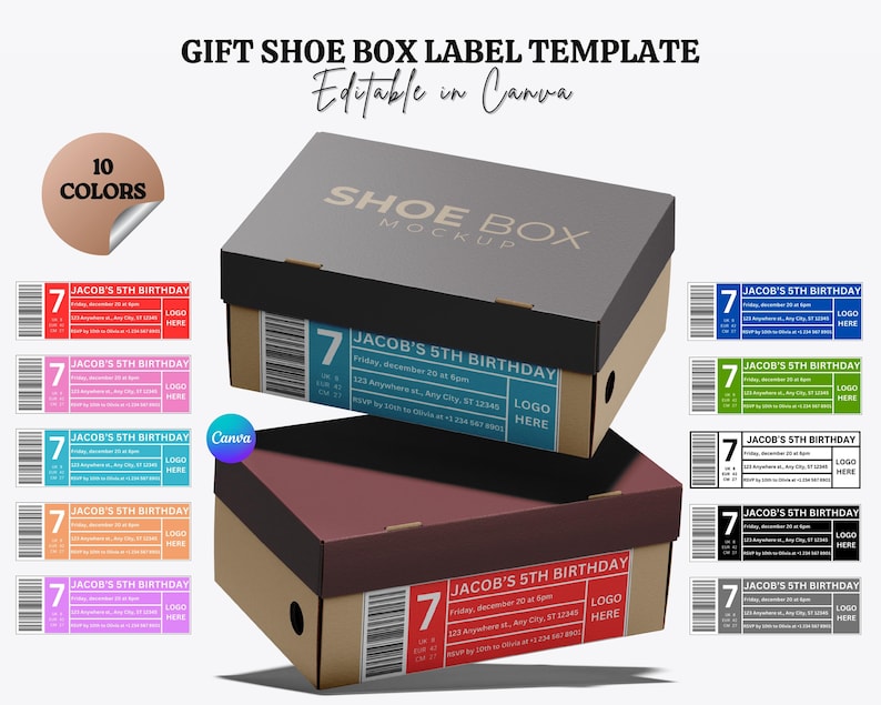 Shoe Box Label Template, Printable Label Template, Birthday Box Label ...