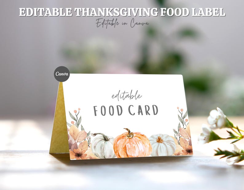 Thanksgiving Food Labels: Floral Pumpkin Tent Cards (instant Download ...
