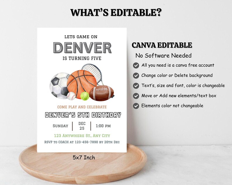 Editable Sports Birthday Invitation Template, All-star Party (5x7 ...