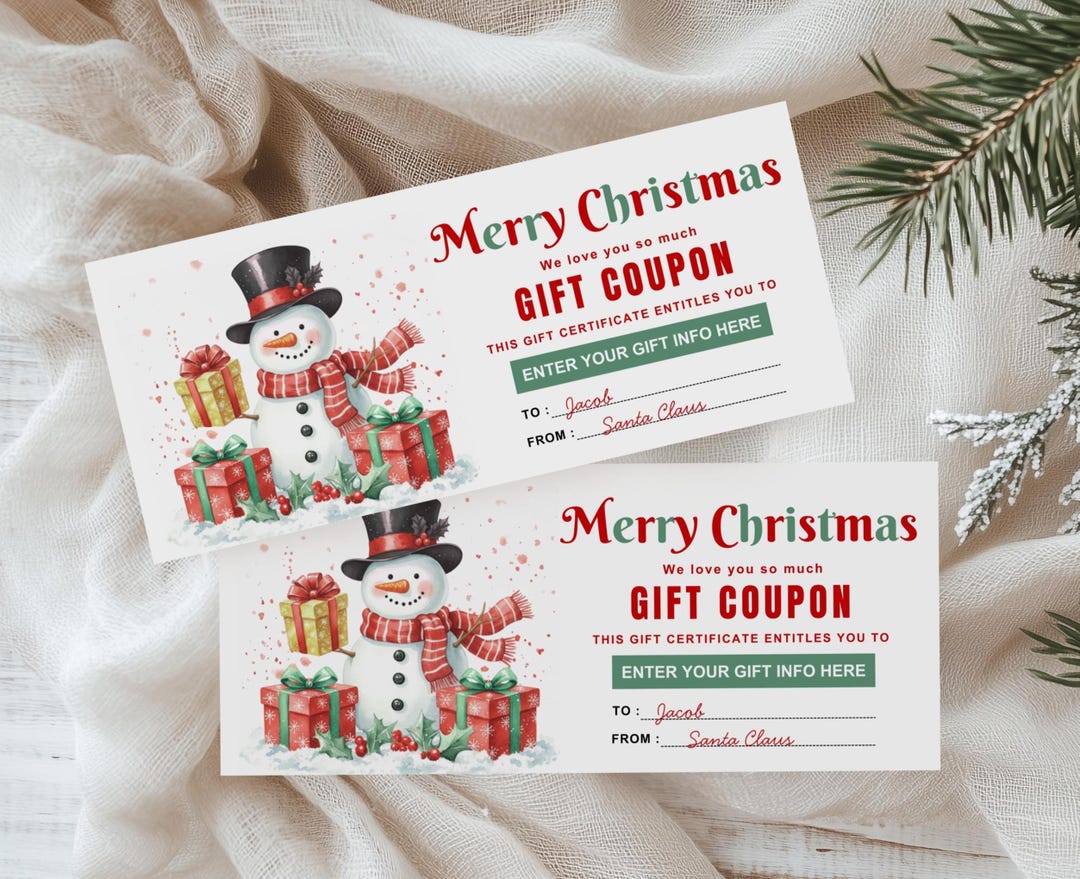 Editable Christmas Gift Certificate Template | Printable Holiday Gift ...