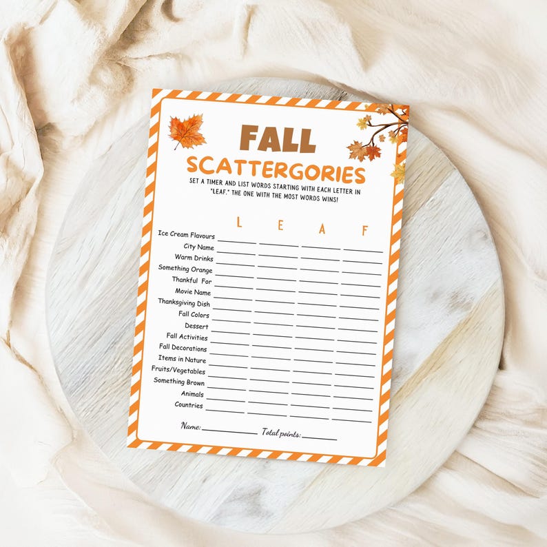 Fall Scattergories Game Bundle, Printable Autumn Party Games ...