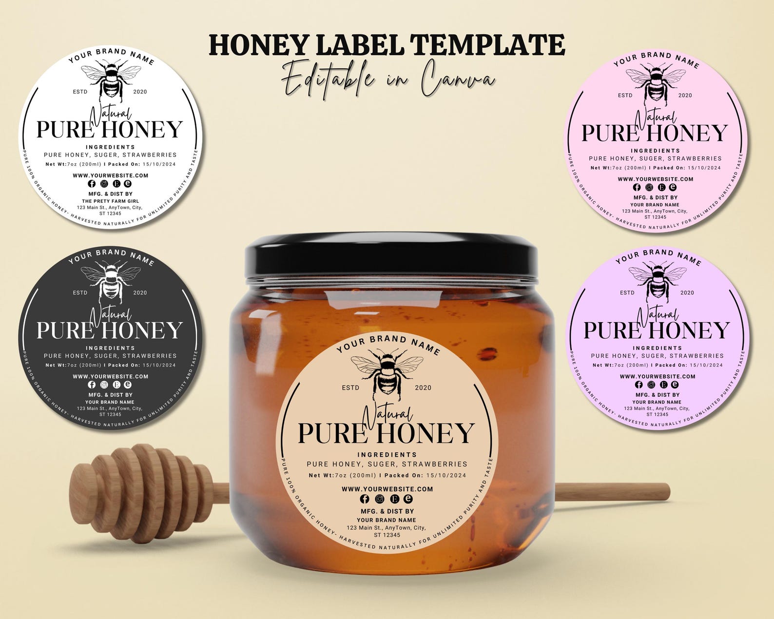 Editable Honey Labels Template | Homemade Product Label, Mason Jar ...