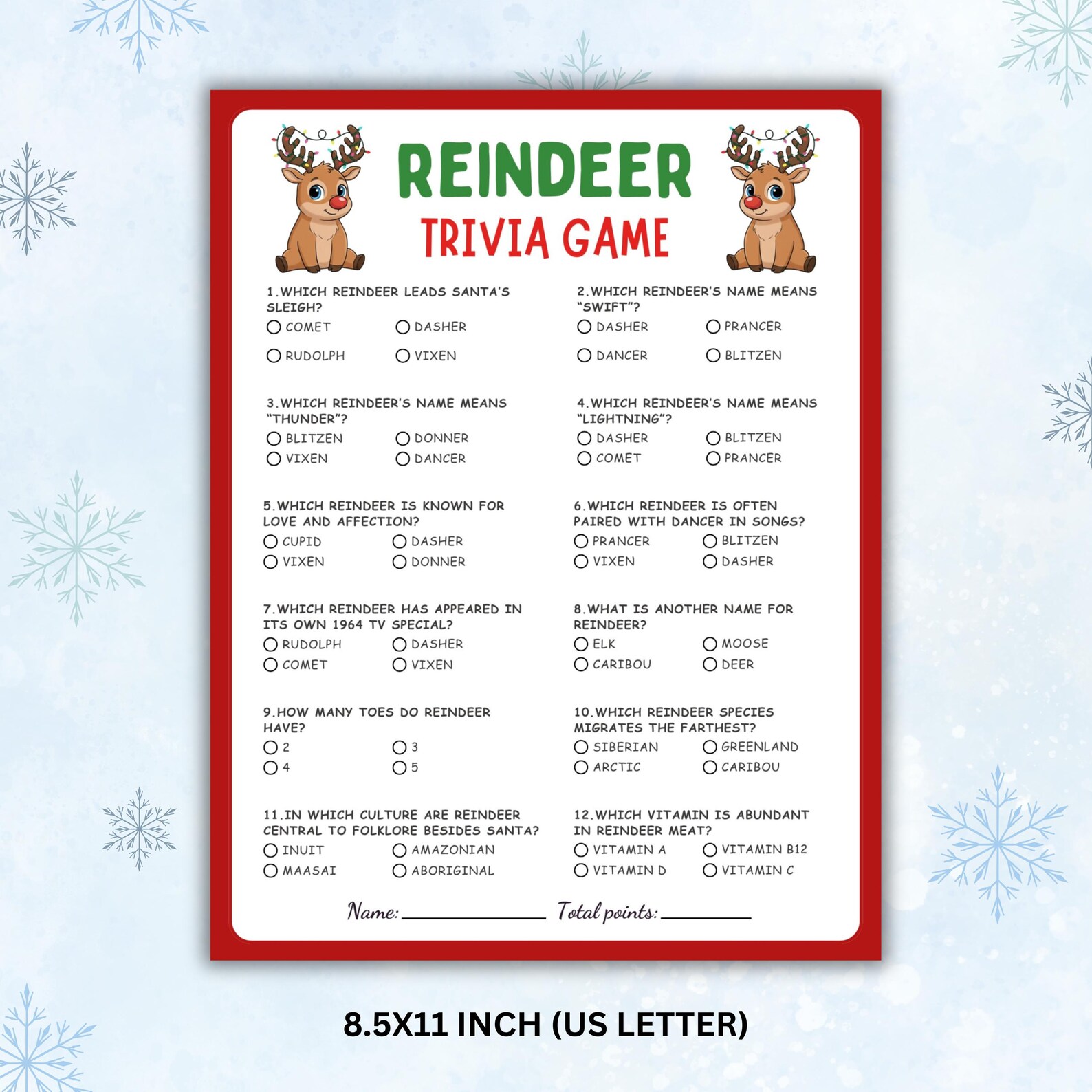 Reindeer Trivia Game Printable | Fun Christmas Quiz for Kids & Adults ...