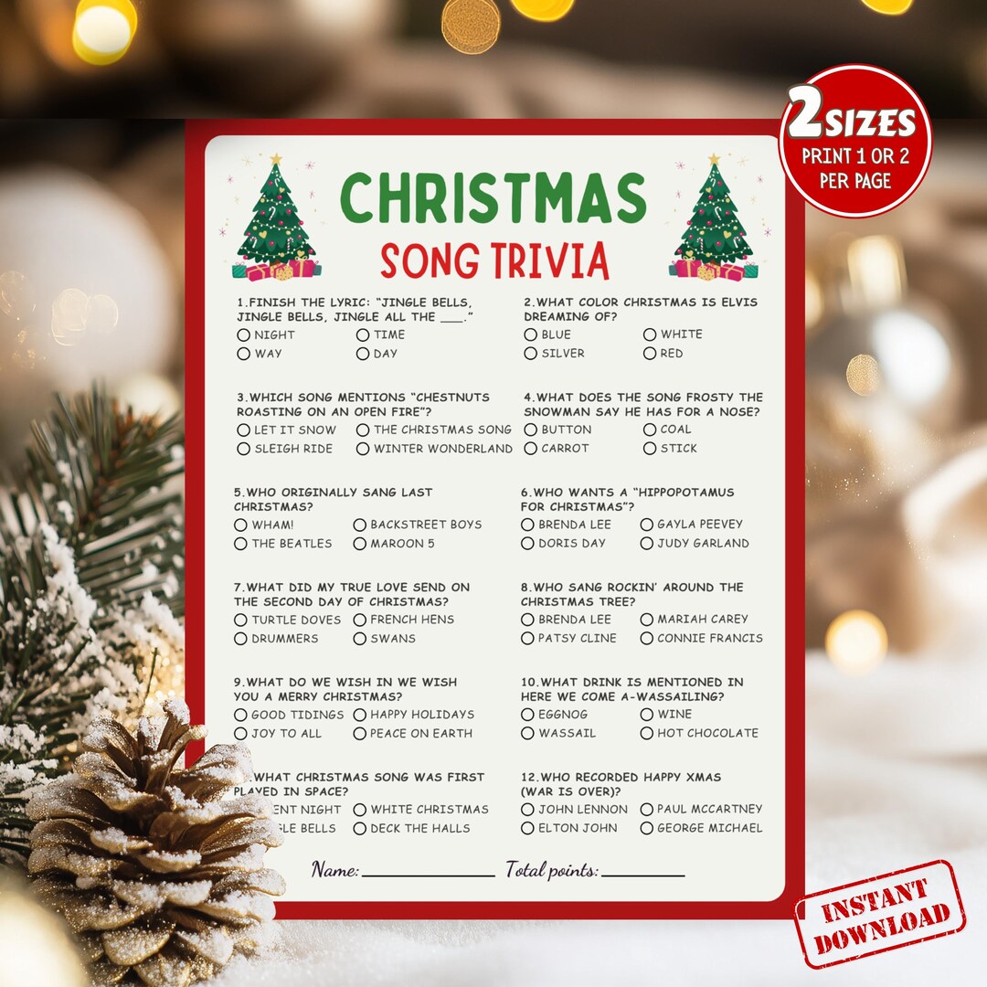 Christmas Song Trivia Game | Holiday Carol Quote Quiz | Printable ...