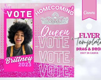 Editable Homecoming Queen Vote for Me DIY Canva Flyer Template Queen ...