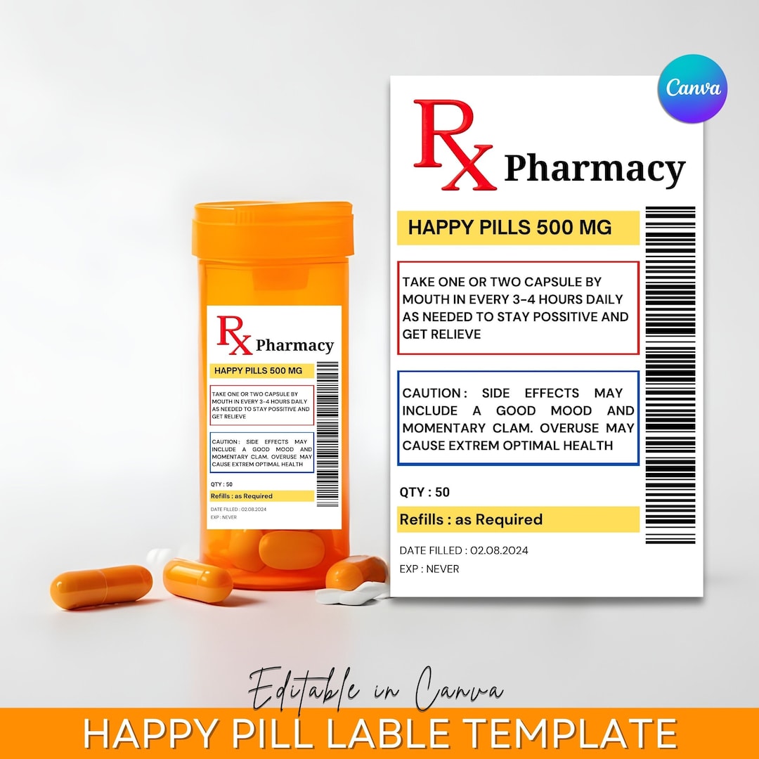 Chill Pill Label , Editable Prescription Label Template , Happy Pills ...