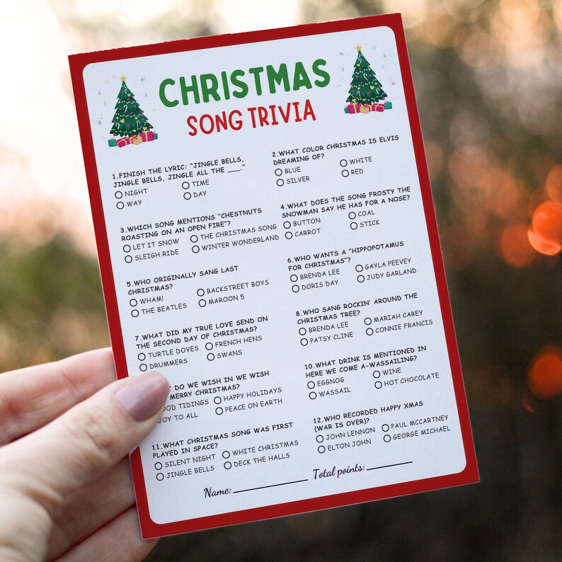 Christmas Song Trivia Game | Holiday Carol Quote Quiz | Printable ...