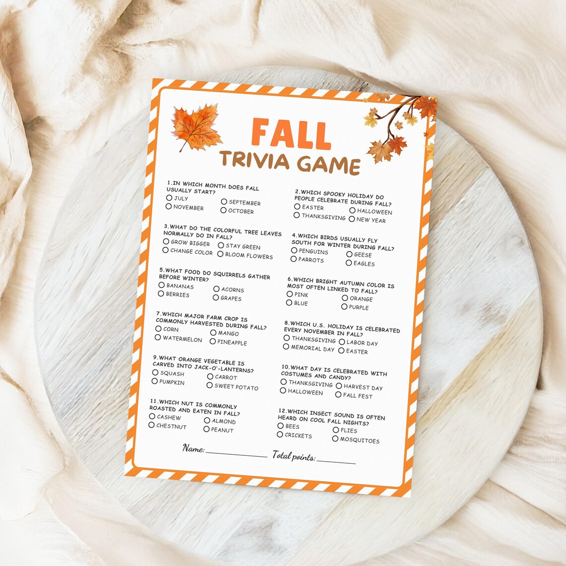 Fall Trivia Game | Printable Autumn Quiz (digital Download) - Etsy
