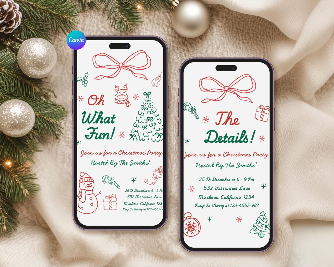 Oh What Fun Christmas Party Invitation Template, Editable Holiday ...