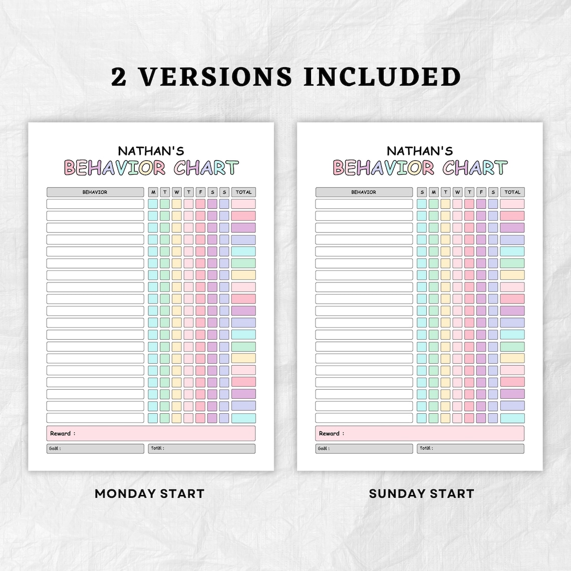 Printable Behavior Reward Chart for Kids | Editable Digital PDF for ...