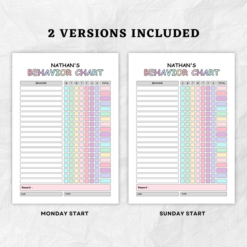 Printable Behavior Reward Chart for Kids | Editable Digital PDF for ...
