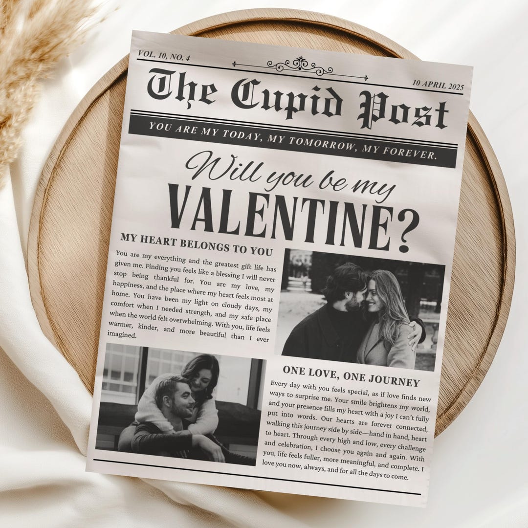 Editable Valentine's Day Newspaper Template | Cupid Keepsake (canva ...