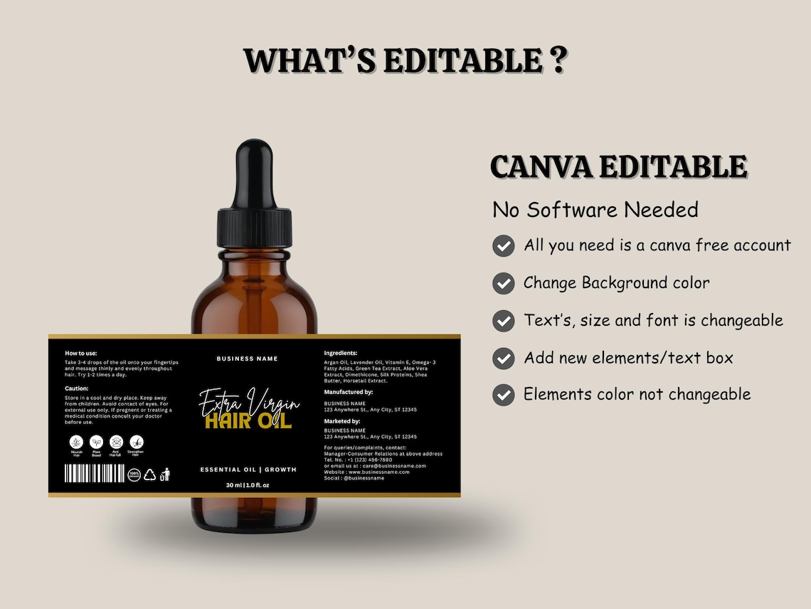 Essential Oil Bottle Label Template, Product Label, Custom Label ...