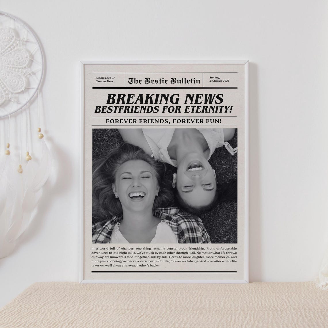 Editable Best Friends Print | Retro Newspaper Style Bestie Birthday ...