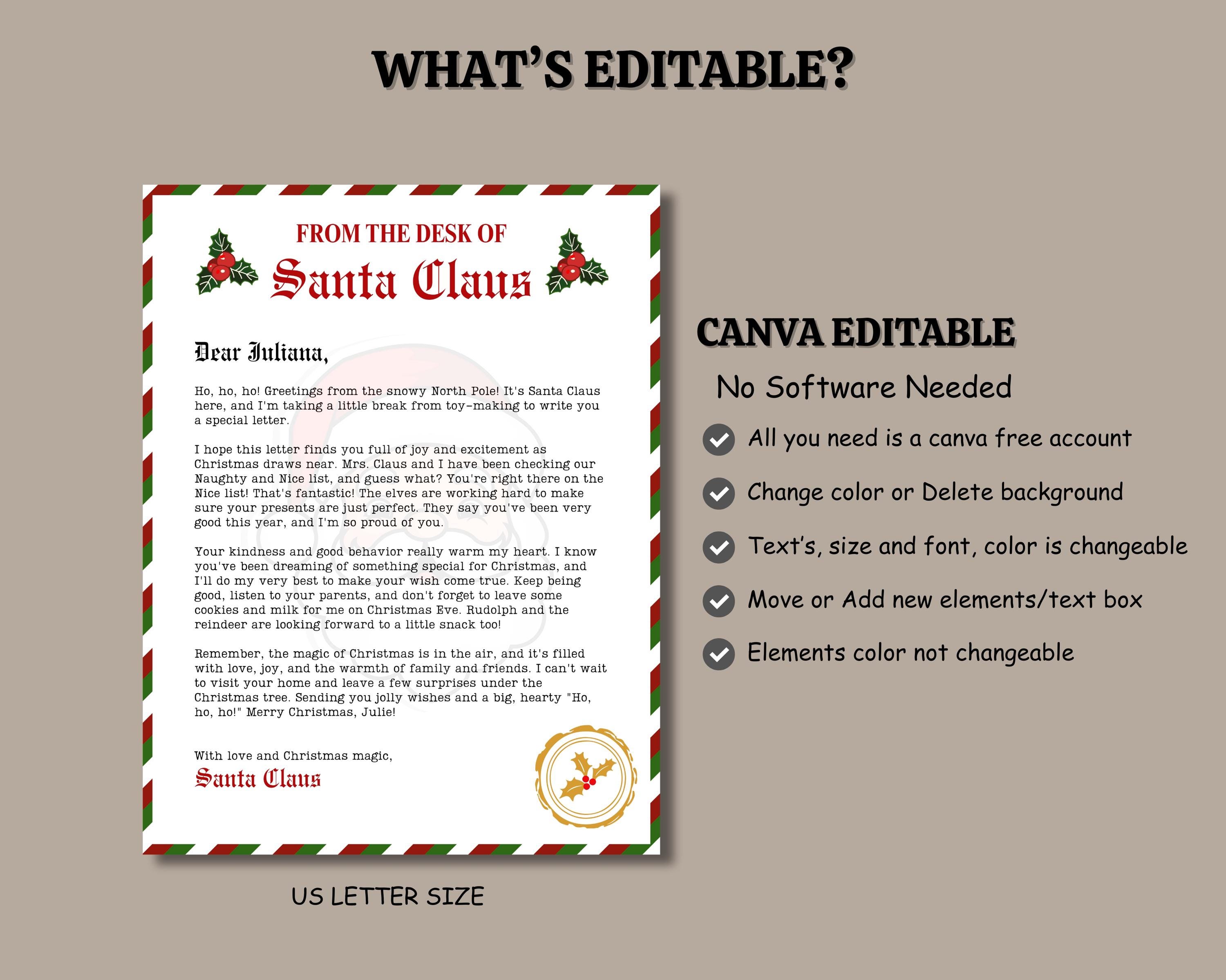 Editable Letter From Santa – Printable Personalized Christmas Santa ...