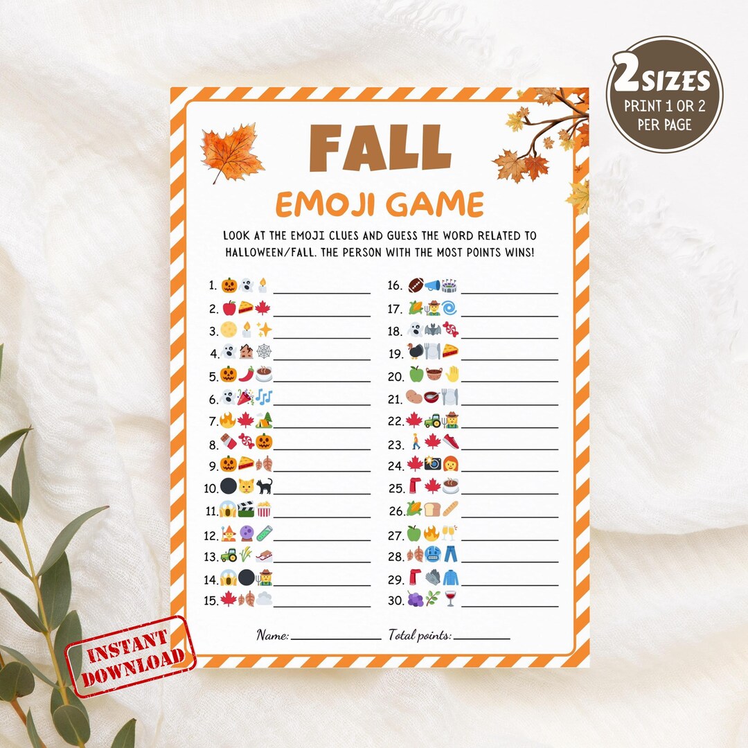 Fall Emoji Pictionary Game, Printable Autumn Trivia (digital Download ...