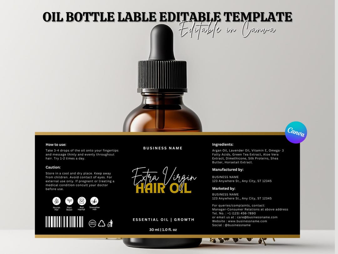 Essential Oil Bottle Label Template, Product Label, Custom Label ...