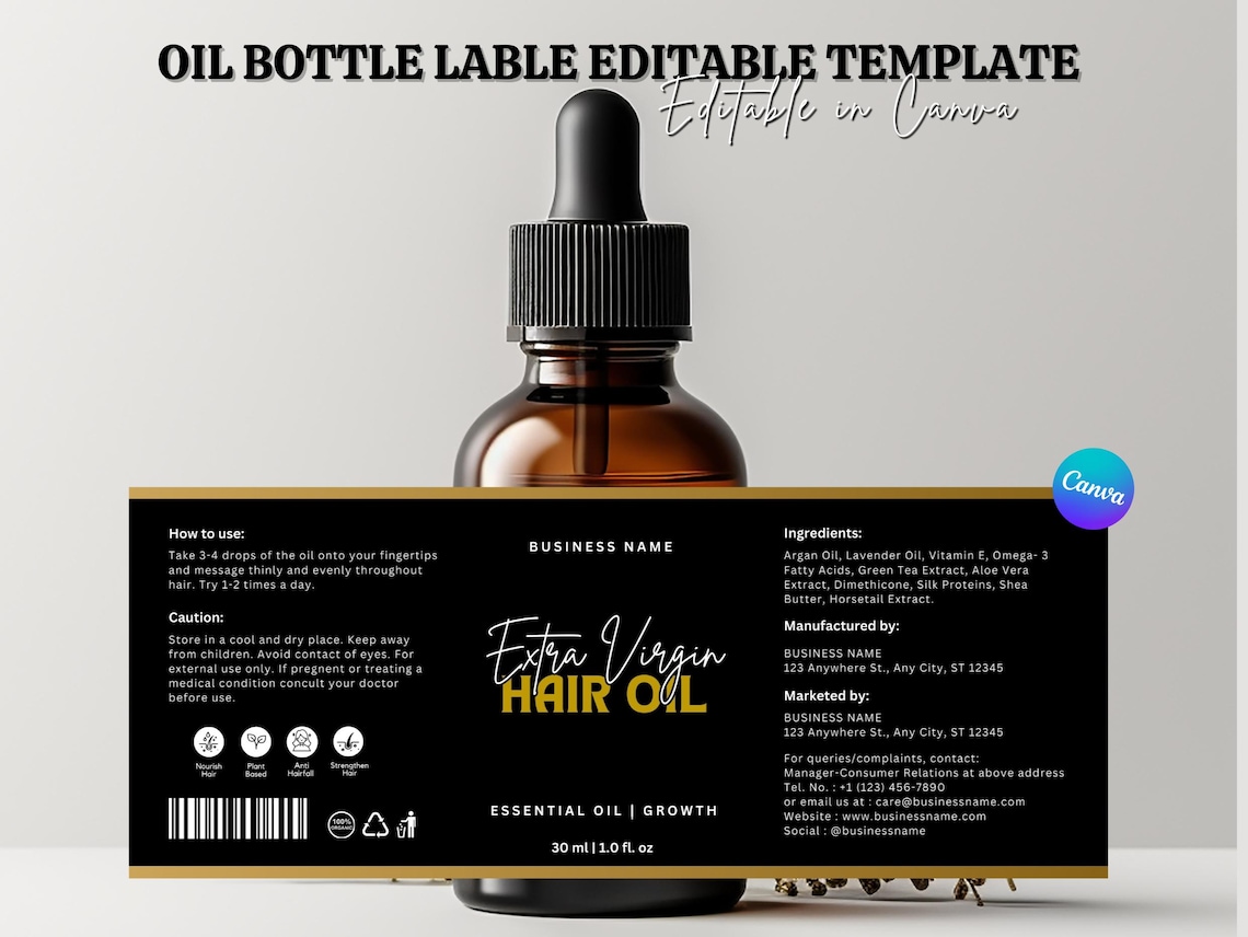 Essential Oil Bottle Label Template, Product Label, Custom Label ...