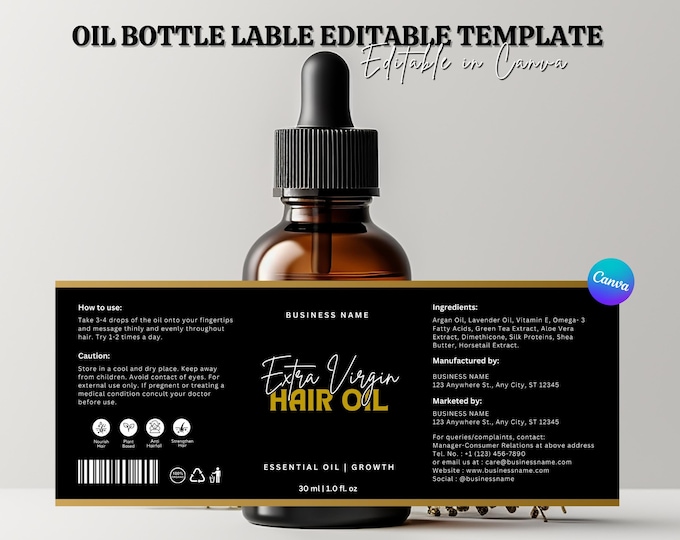 Essential Oil Bottle Label Template, Product Label, Custom Label ...