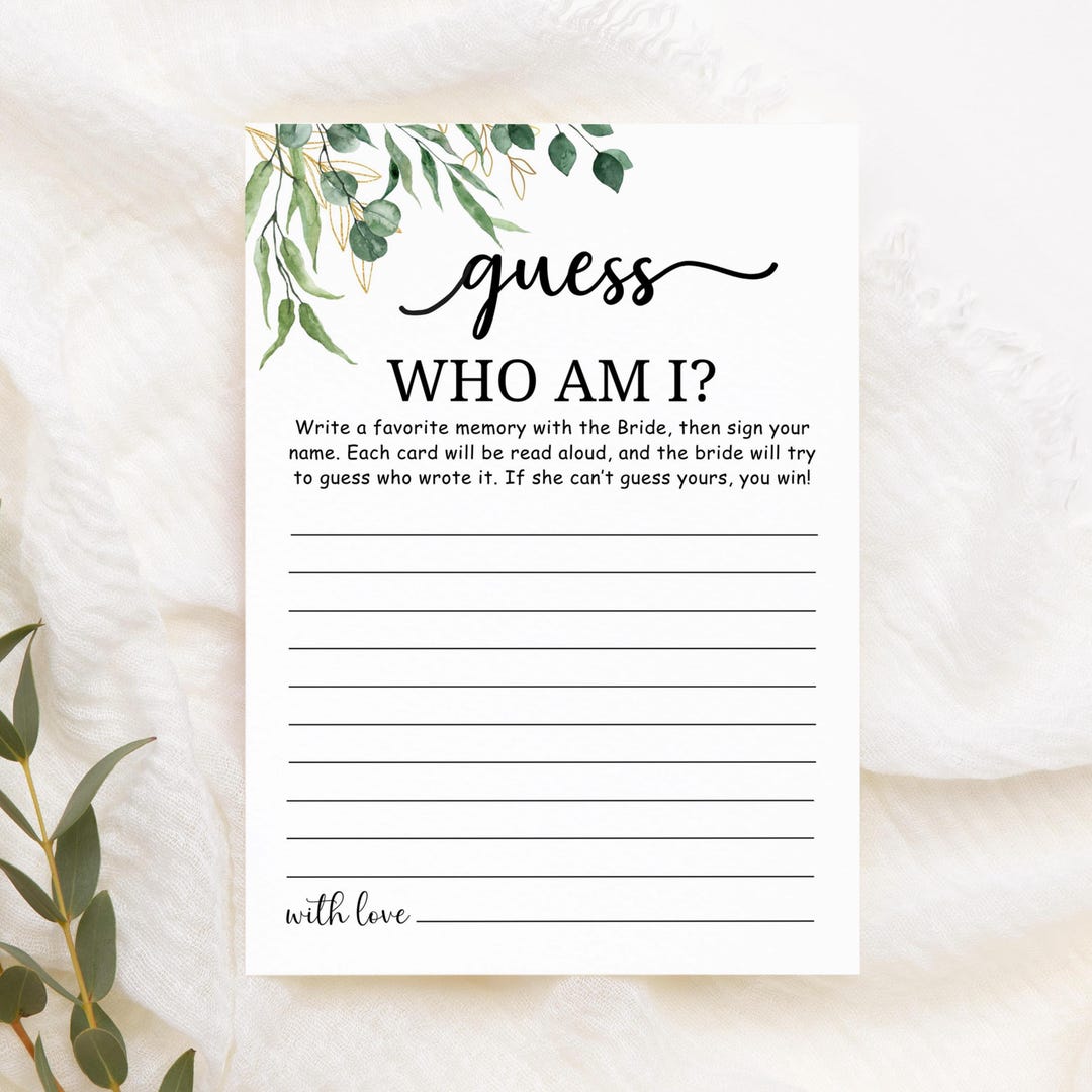 Bridal Shower Game Who Am I | Printable Memories Game | Favorite ...