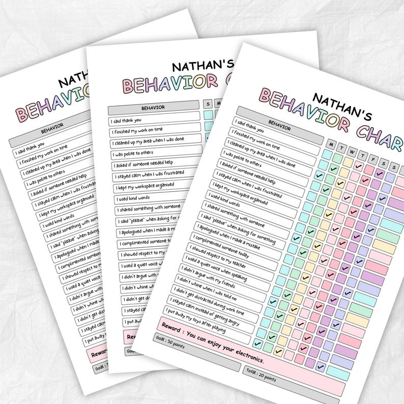 Printable Behavior Reward Chart for Kids | Editable Digital PDF for ...