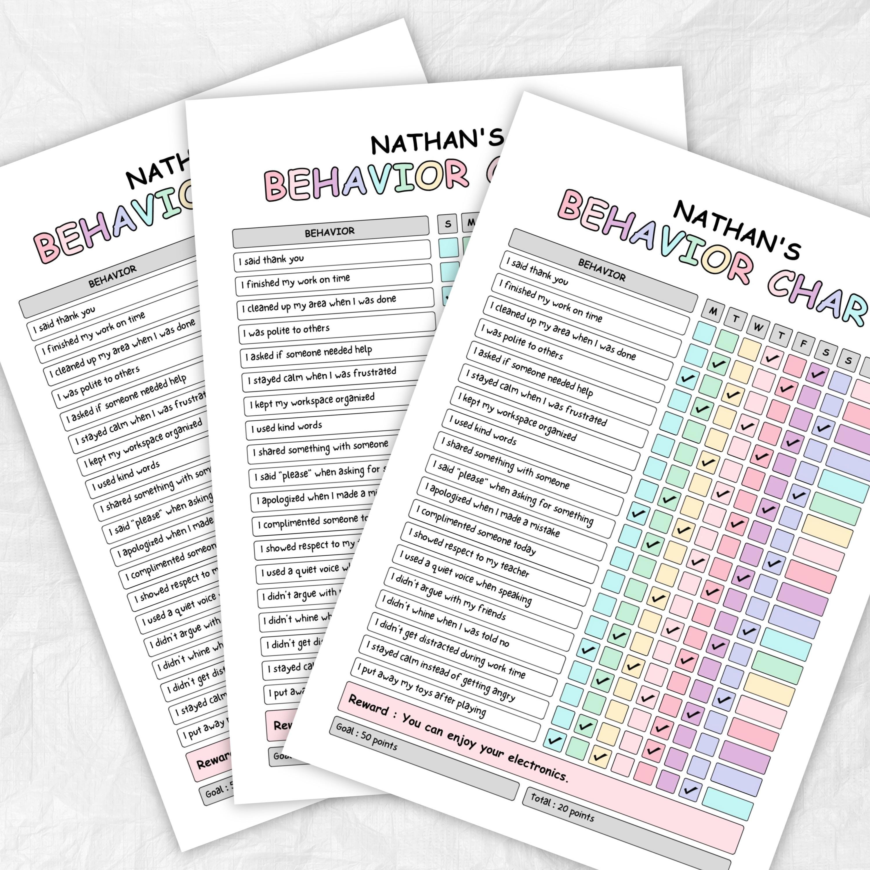 Printable Behavior Reward Chart for Kids | Editable Digital PDF for ...