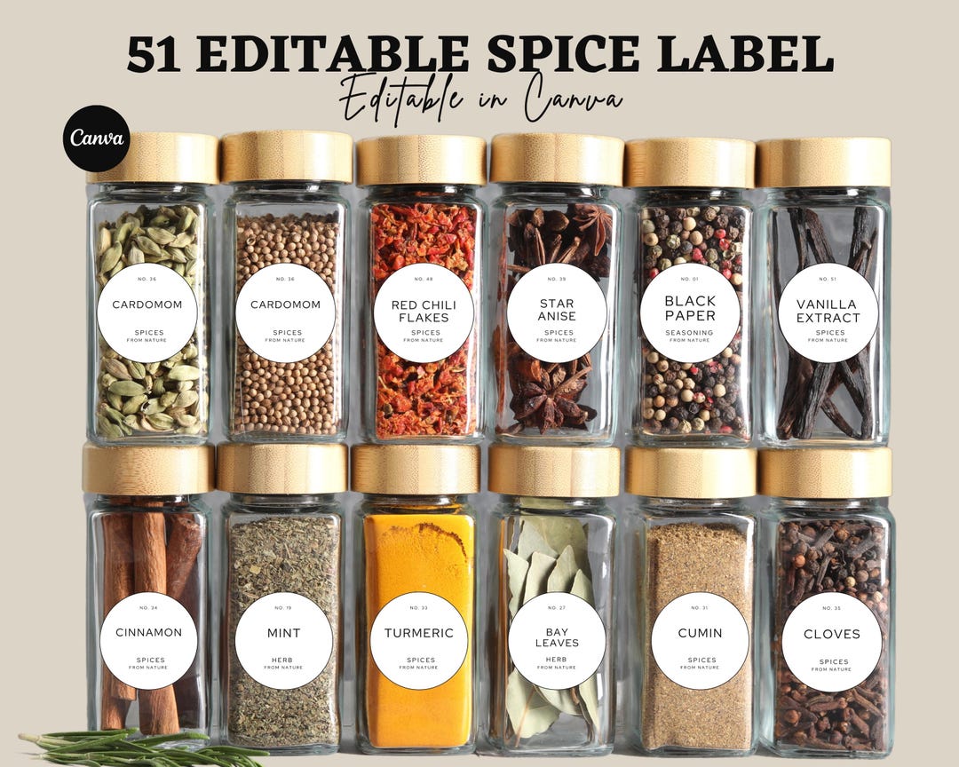 Spice Jar Round Label Template | Modern Minimalist Editable and ...