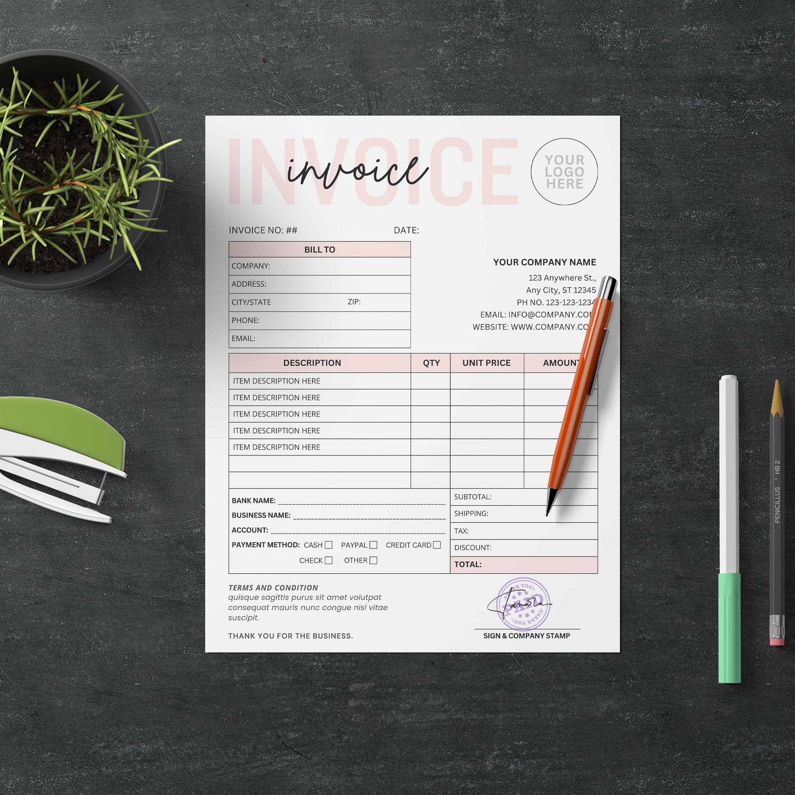 Invoice Template Editable, Small Business Custom Order Form Printable ...