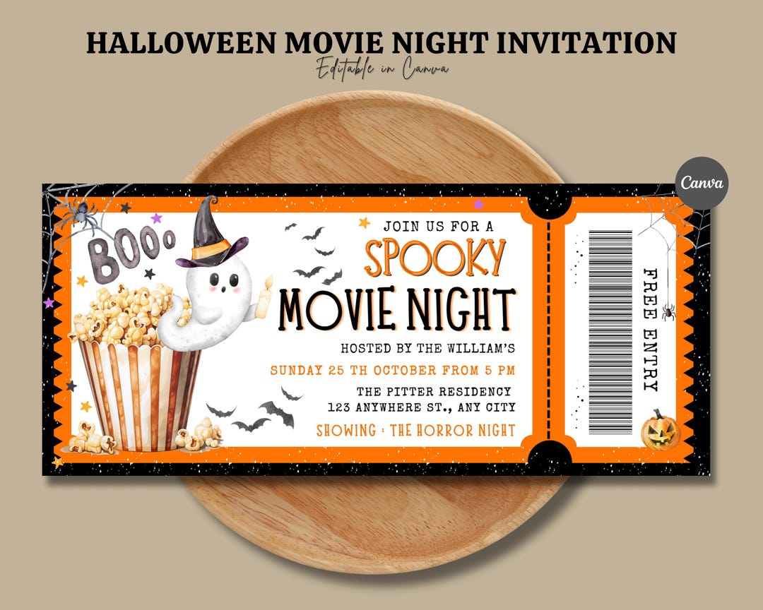 Halloween Movie Night Invitation | Spooky Ticket Template | Editable ...