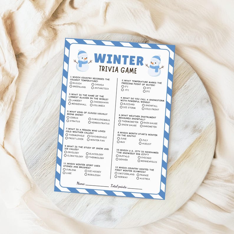 Winter Trivia Game | Christmas Party Activity (PDF Printable) - Etsy