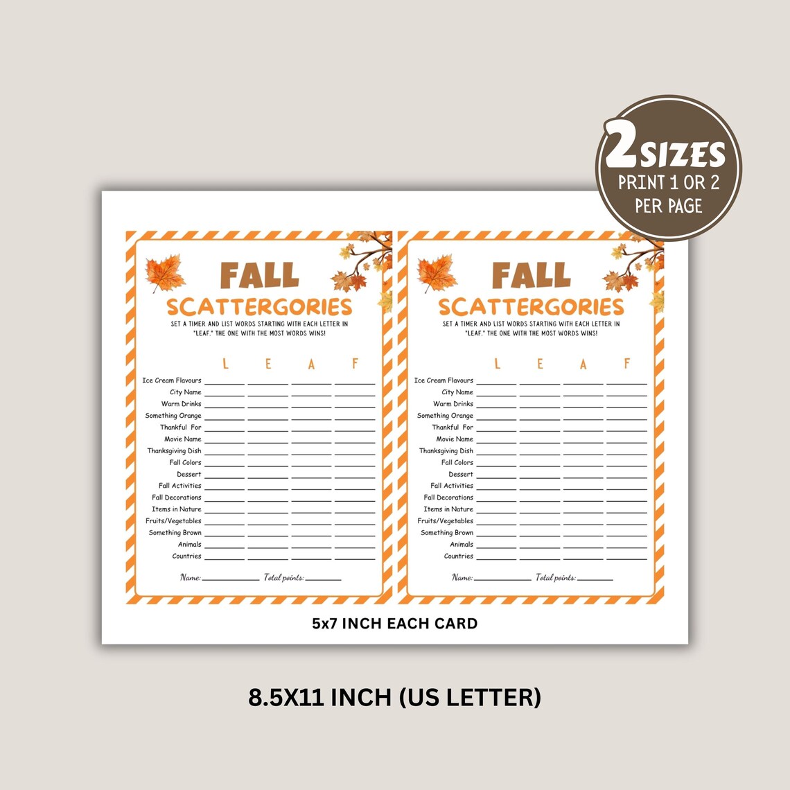 Fall Scattergories Game Bundle, Thanksgiving Party Activity (printable ...